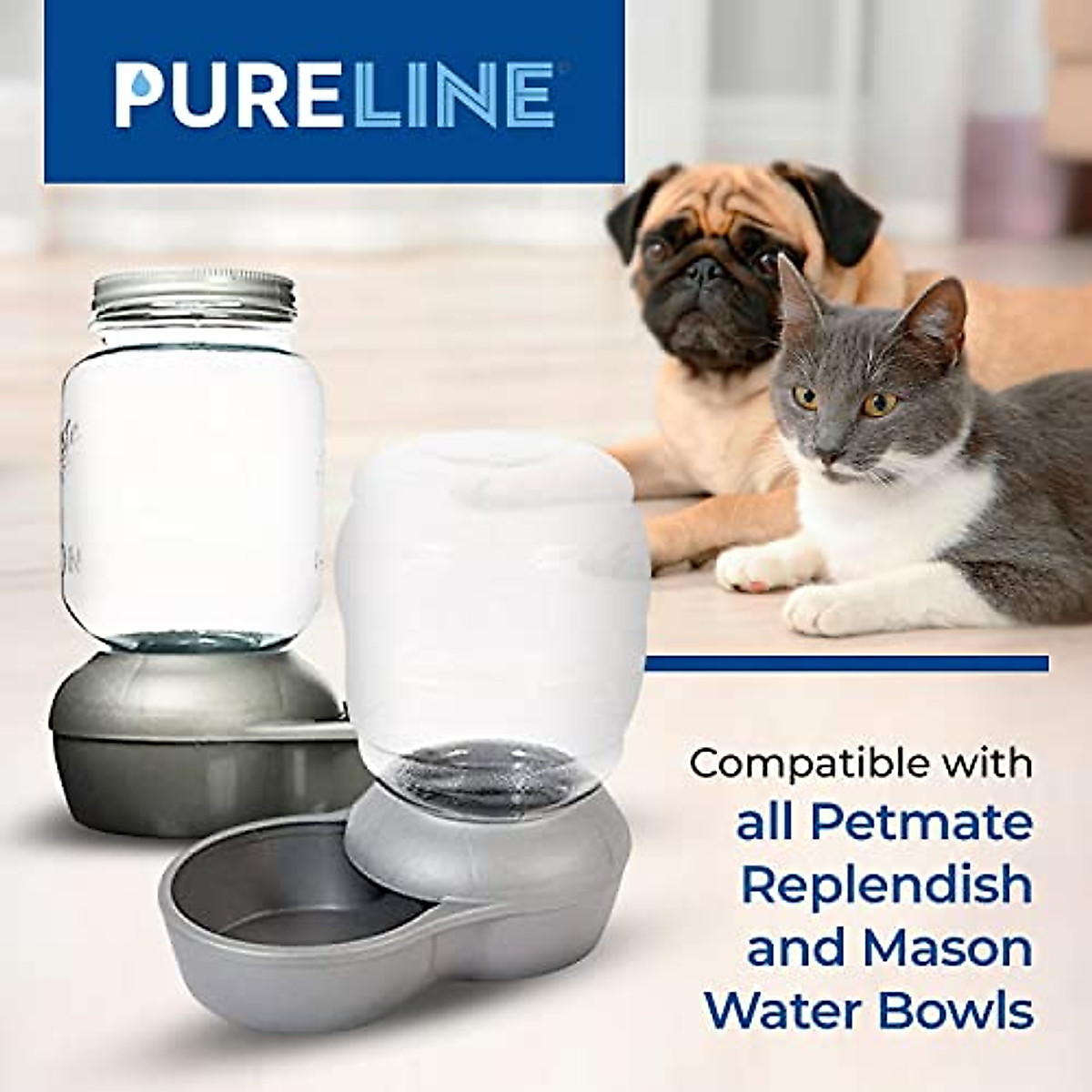 PureLine Petmate Replendish Water Filter Replacement, Also Compatible with Petmate Mason and Petmate Replendish and Mason Gravity Waterer Bowls. with Advanced Filtration (12 Pack)