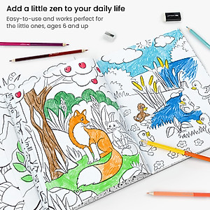 ARTEZA Kids Coloring Book and Colored Pencils Kit, Animal Kingdom Illustrations, 50 Double-Sided Sheets, 100lb Paper