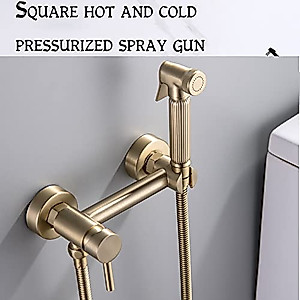 MINJING Handheld Bidet Sprayer for Toilet Brass Bathroom Cloth Diaper Sprayer Set with Cold and Hot Water, Wall Mounted Toilet Bidet Sprayer Kit for Feminine Hygiene,Chrome