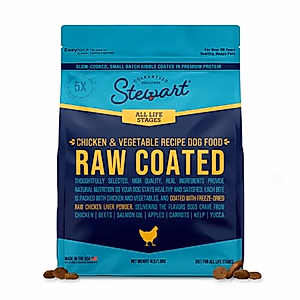 Stewart Raw Coated Dog Food, Chicken & Vegetable Recipe, 4 Pound Bag, Freeze Dried Chicken Liver Powder Coating