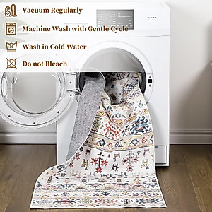 GlowSol Boho Area Rug 8x10 Washable Rugs Large Moroccan Rug Non-Slip Non-Shedding Rug Tribal Print Floor Carpet Soft Distressed Carpet Foldable Rug Bedroom Dining Room Office Farmhouse