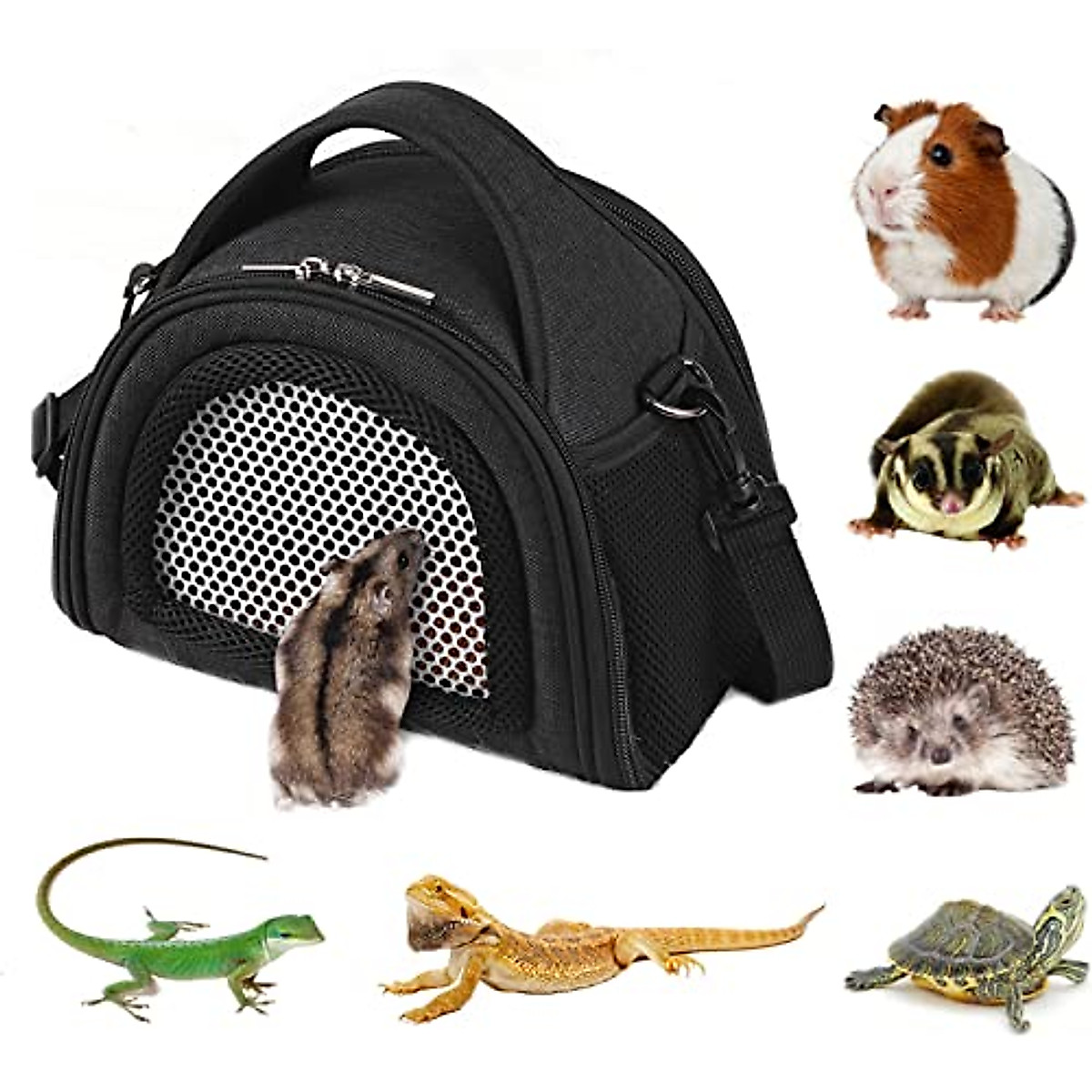YUDODO Hamster Carrier Guinea Pig Carrier Bag Small Animal Sugar Glider Pouch Gerbil Hedgehog Portable Travel Carrier Outdoor Hangbag Flying Squirrel Rat Carrier Black