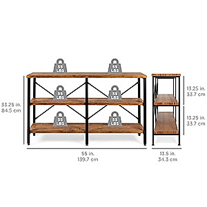 Best Choice Products Large Console Table, 3-Tier 55in Rustic, Industrial Sofa Table Storage for Living Room, Entryway, Foyer, Hallway w/EVA Non-Scratch Feet, Steel Frame - Brown