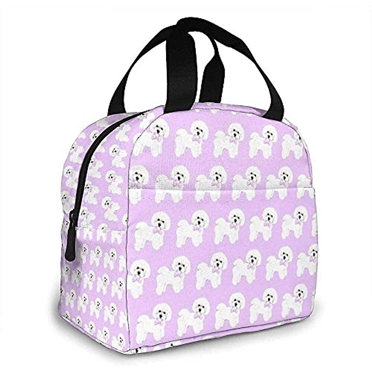 Insulated Lunch Bags Bichon Frise Dog Lilac Bows Water-Resistant Thermal Lunch Box For Work CampingTravel Picnic