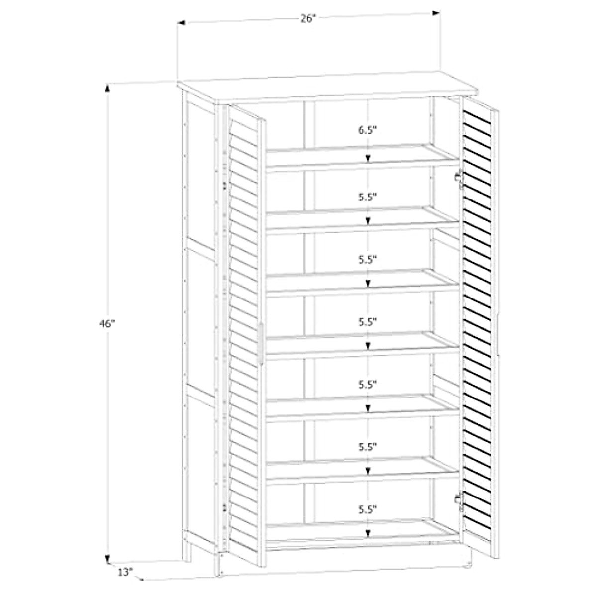 MoNiBloom Tall Shoe Storage Cabinet with Double Shutter Doors, Bamboo Shelf Stand Organizer Rack for 21-25 Pairs Entryway Hallway Bedroom, Brown