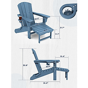 KINGYES Chair with Cup Holder, Wood-Like Reclining Versatile Adirondack Chair, Blue