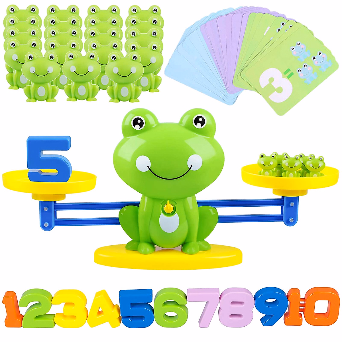 Vatunu Learning Math Game, STEM Montessori Counting Toys with Frog Learning Card, Fun Children's Gift Learning Balance Skill Educational Number Toy for Kids Ages 3-5