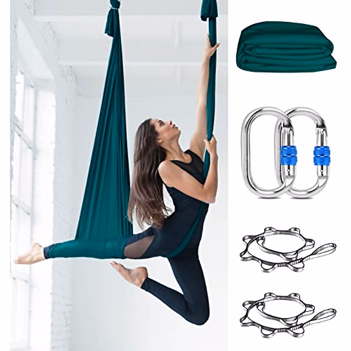 Orbsoul Deluxe Yoga Hammock (Grand Size 5.5 Yards) Includes Premium Aerial Nylon Silks, Certified Rigging Hardware & Easy Set-Up Guide