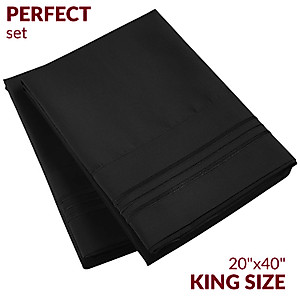 Mellanni Pillow Cases - Luxury, Extra Soft, Cooling Pillow Covers - 2 PC Iconic Collection Pillowcases - Envelope Closure (King 20" x 40", Black)