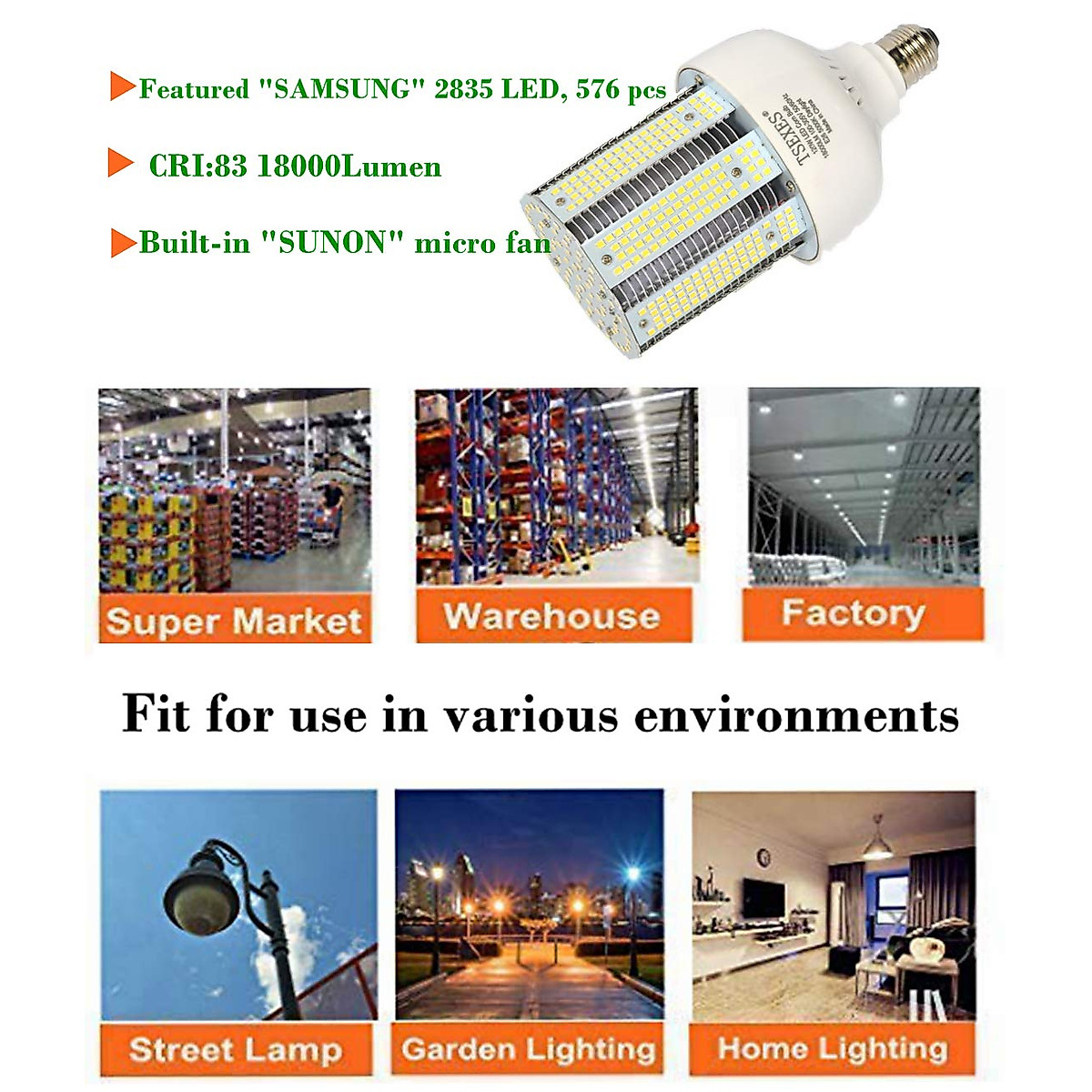 TSEXES 120W LED Corn Cob Bulb,E26/E39 Mogul Base Lamp, 6000K Daylight 18000LM Replacement 400-600 Watt Metal Halide HID HPS CFL, for Garage Warehouse Parking lot High Bay Work Shop Lamp