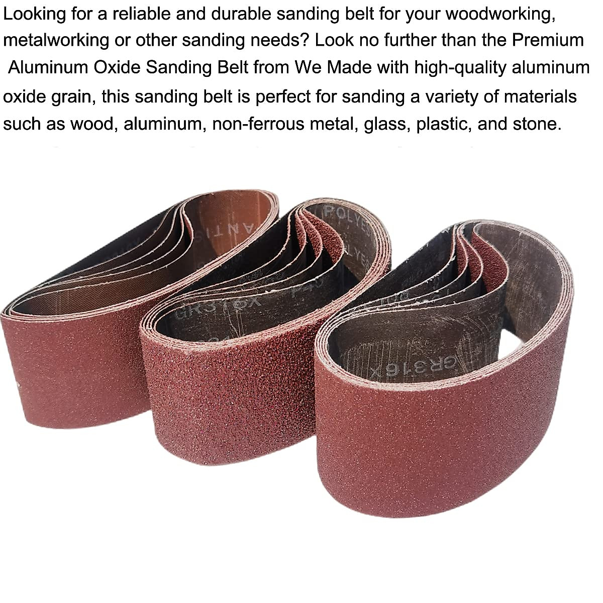 M-jump 18 PCS 3 x 21 inch Aluminum Oxide Sanding Belt Kit-Include 3 Each of 60 80 120 150 240 400 Grits-Premium Sandpaper Sander Belt for Portable Belt Sander