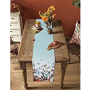 Teal Ombre Table Runner 72 Inches Long Farmhouse Dress Scarves, Red Blue Butterfly Modern Abstract Art Dining Tablerunner for Coffee Table/Kitchen Island/Party Décor, 18" x 72"