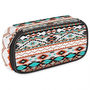 Aztec Big Capacity Pencil Pen Case Aztec Print Large Pencil Pouch with Zipper Compartments Pencil Bag for Boys Girls Adults Student Office School Supplies