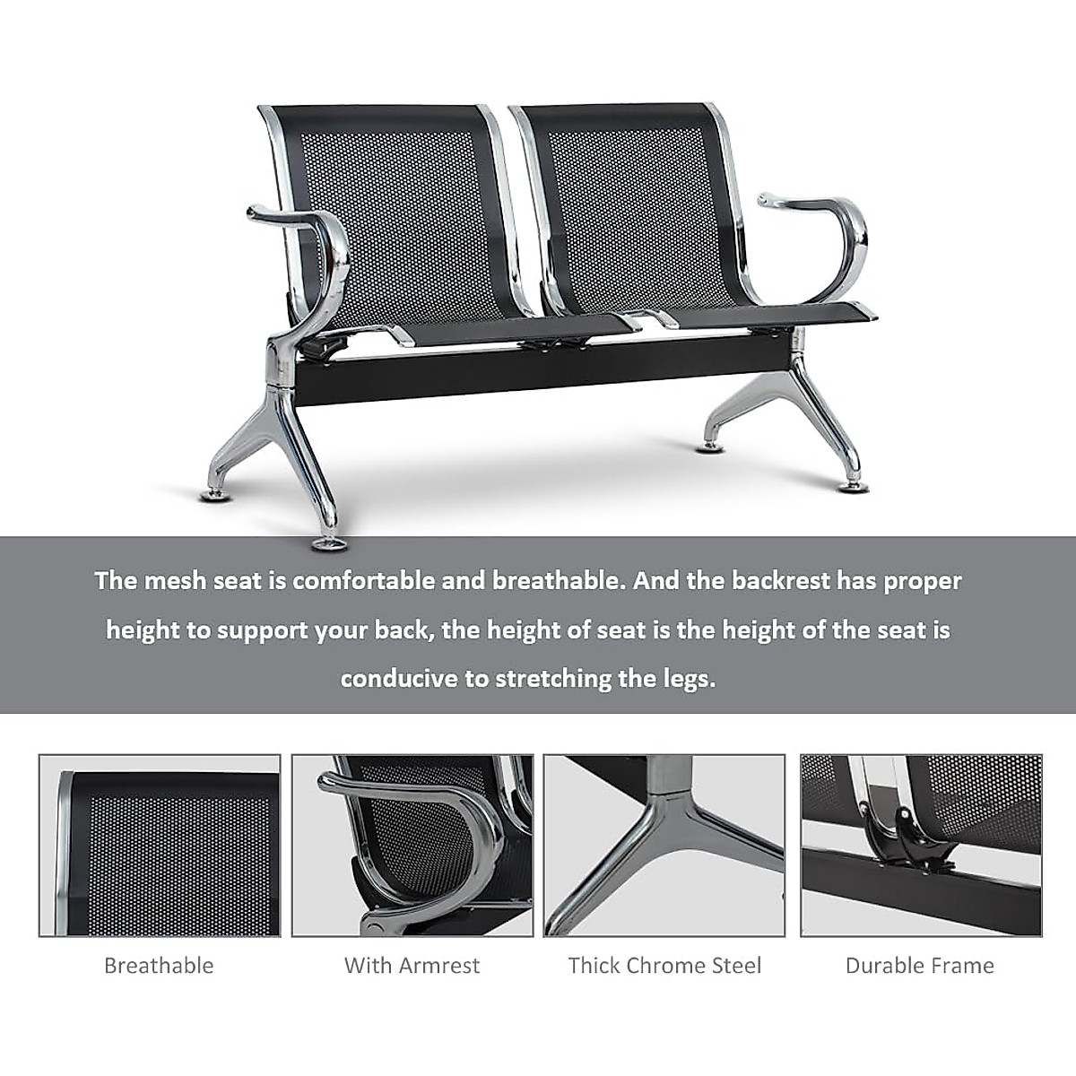 FIZZEEY Waiting Room Chairs, 2 Seat Office Guest Reception Chairs, Waiting Room Bench Furniture for Hospital Bank Airport, Black