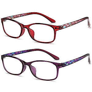 EYEURL Reading Glasses Women Blue Light Blocking - Set of 2 Pattern Design Value Computer Readers (Purple/Red, 1.5)