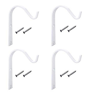 4 Pieces Metal Wall Hook Plant Hanger Bracket Decorative Iron Wall Hooks Decorative Coat Hook Metal Lantern Bracket for Hanging Baskets Lantern Artworks Home Decor Come with Screws, White