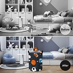 Clastyle 63L Large Sport Balls Kid Laundry Hamper with Handle for Boy Collapsible Clothes Toy Storage Basket with Lid for Bedroom Bathroom Nursery