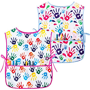 Fiodrimy 2 Pack Kids Art Smock, Waterproof Artist Painting Aprons, Sleeveless Children Art Smocks with Pockets for Age 2-7 Years