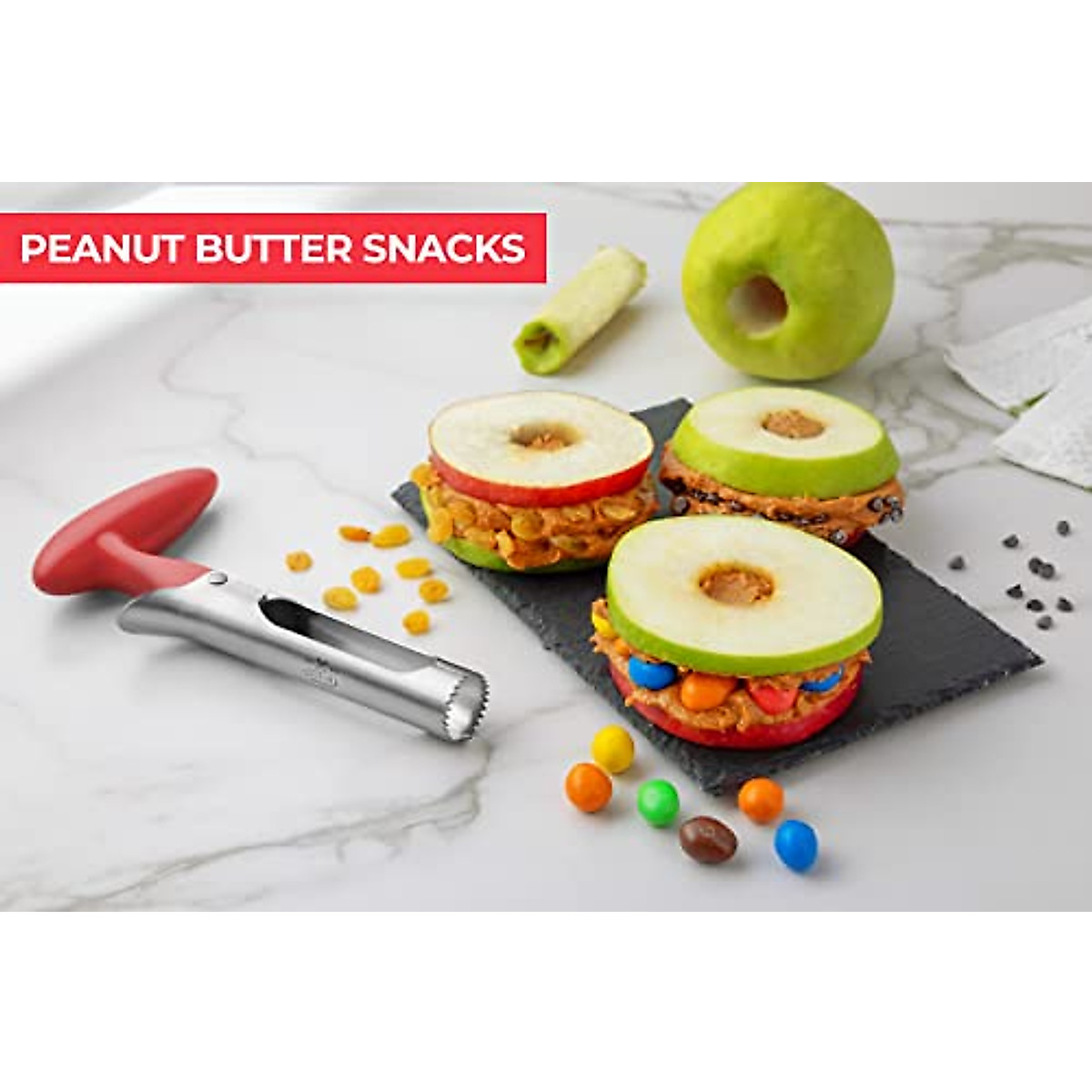 Zulay Premium Apple Corer - Easy to Use Durable Apple Corer Remover for Pears, Bell Peppers, Fuji, Honeycrisp, Gala and Pink Lady Apples - Stainless Steel Best Kitchen Gadgets Cupcake Corer - Red