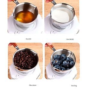 Mini Saucepan, Milk Pot, Milk Coffee Warmer 304 Stainless Steel Mini Melting Pot with 2 Pour Spouts for Heating Milk Melting (120ML)