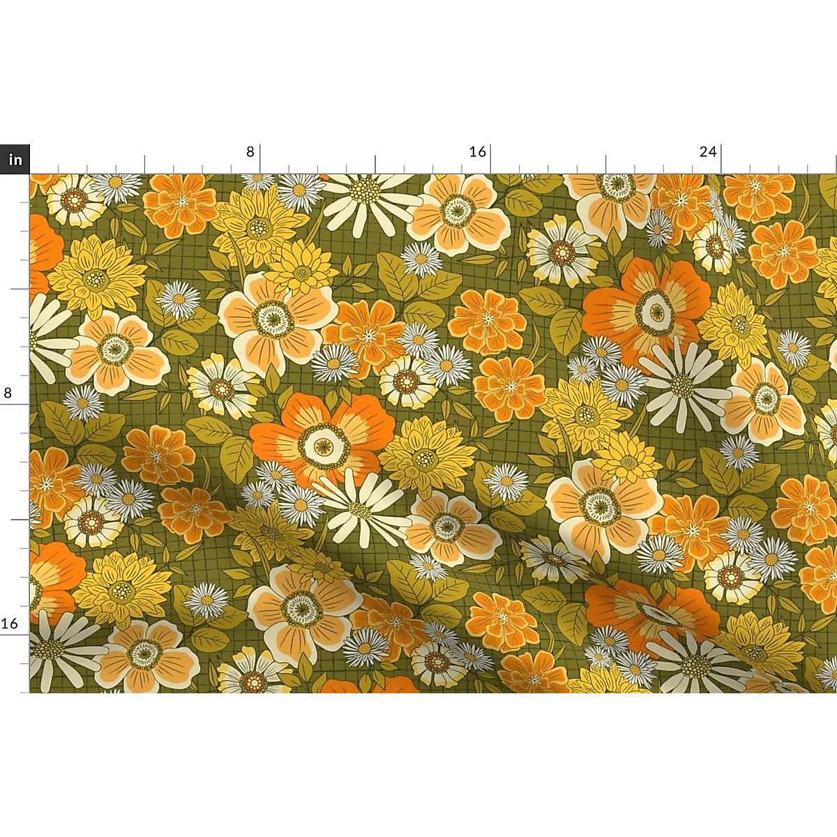 Spoonflower Fabric - 1970S Retro Avocado Green Yellow Hippie Groovy Daisies Flower Power Printed on Polartec(R) Fleece Fabric by The Yard - Sewing Blankets Loungewear and No-Sew Projects