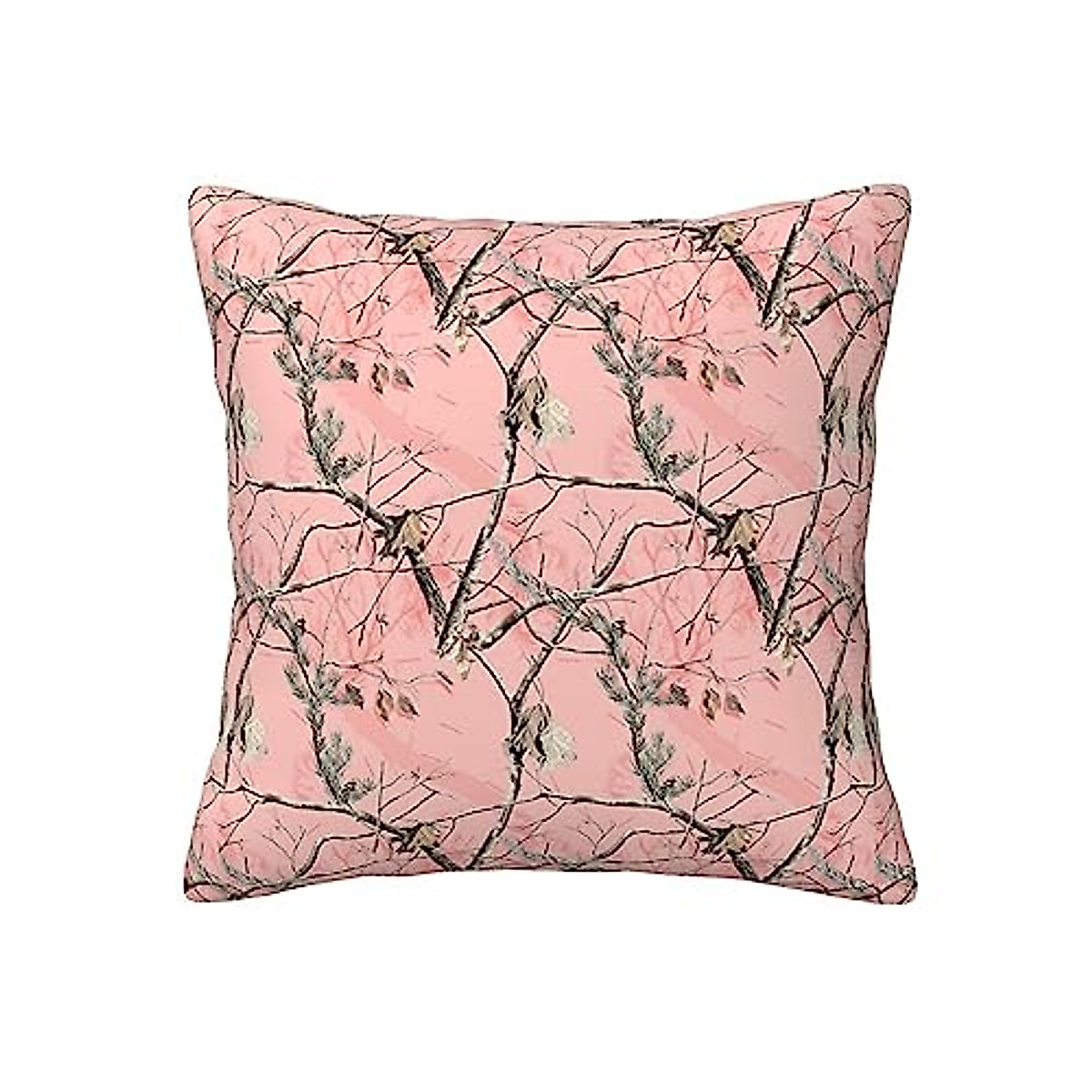 WURTON Pink Leaves Camo Print Throw Pillow Covers, Soft Square Cushion Case,for Sofa, Couch,Bed Chair-18 X 18 Inch