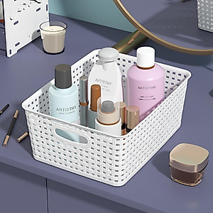 Ponpong Plastic Storage Baskets, plastic weave basket, 4 Packs