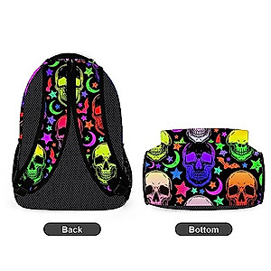 oallpu Colorful Skull Backpack, Stylish Shoulders Backpack Lightweight Durable Skull Daypack Cool Laptop Bag, 17inch Classic Backpack (Colorful Skull)