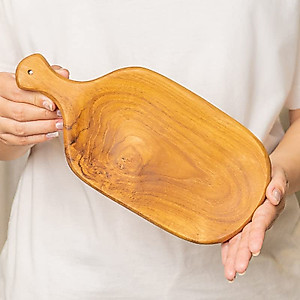 Rainforest Bowls 6"x5" Curved Edge Rectangular Javanese Teak Wood Cutting Board w/Handle- Ultra-Durable, Heavy Duty, Lasts Years w/Daily Use- Premium Style Handcrafted by Indonesian Artisans