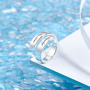 OTXIXTO Personalized 925 Sterling Silver Spiral Twist Rings for Women Customized Name Rings for Women Spiral Wrap Ring Adjustable Open Spiral Wrap Twisted Rings Jewelry Gifts for Mom Wife Girlfriend