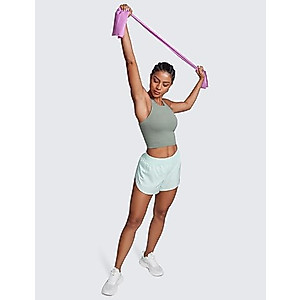 CRZ YOGA Womens Seamless Ribbed Longline High Neck Sports Bra - Racerback Padded Slim Fit Crop Tank Top with Built in Bra Dark Green Heather Large