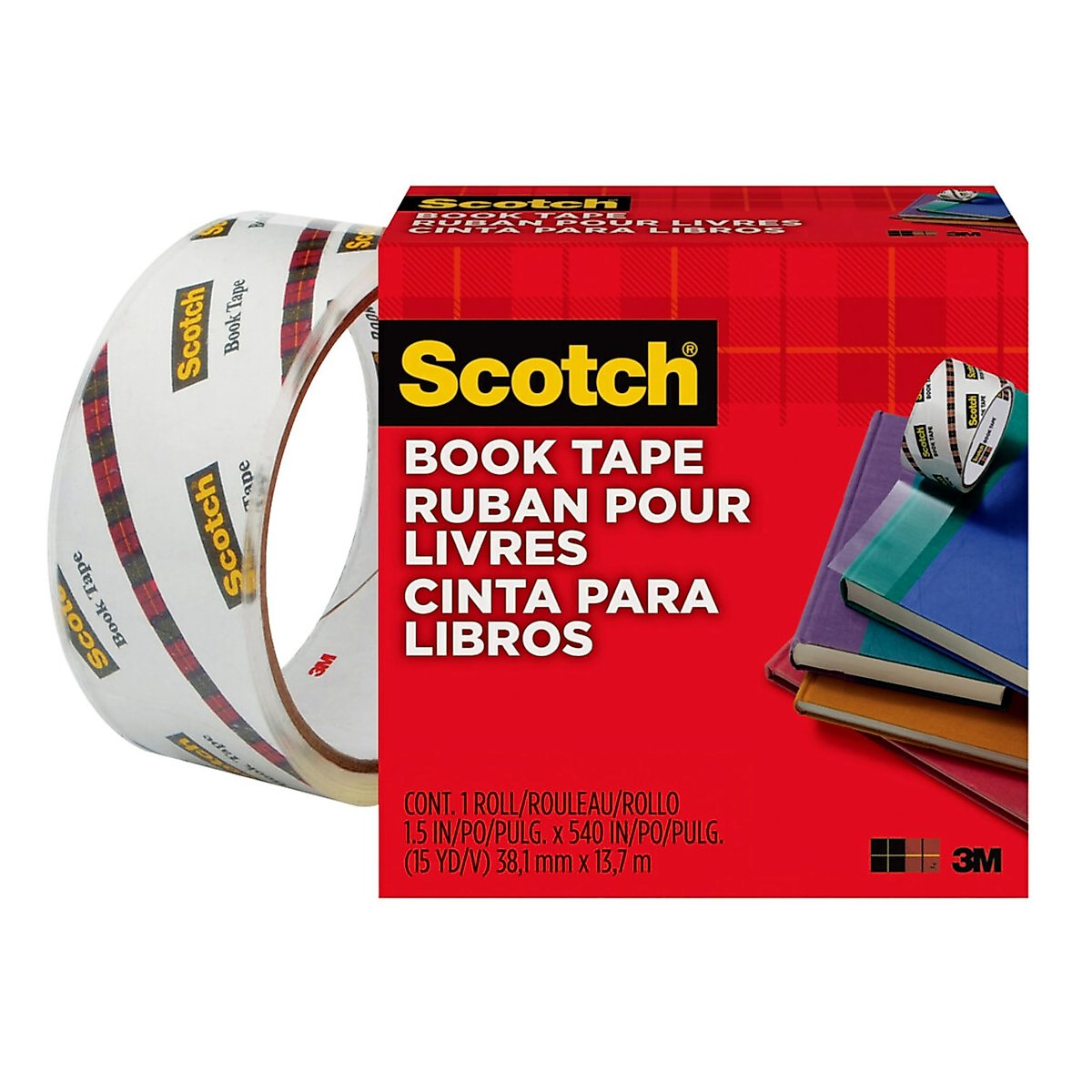 Scotch Book Tape, 1.5 in x 540 in, 1 Roll/Pack, Excellent for Repairing, Reinforcing Protecting, and Covering (845-150)