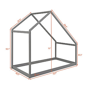 Bellemave Montessori Bed for Toddlers, Twin House Beds for Kids, Wood Floor Bed Frame Bedroom Furniture for Girls Boys, Spring Needed, Gray