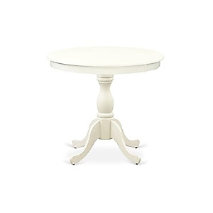 East West Furniture AMAB3-LWH-02 3 Piece Dining Room Furniture Set Contains a Round Dining Table with Pedestal and 2 Light Beige Linen Fabric Upholstered Chairs, 36x36 Inch, Linen White