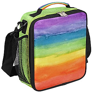 Insulated Lunch Bag Colorful Large Lunch Box Reusable Container Organizer Tote Bag Cooler Thermal Handbag with Adjustable Shoulder Strap for Women Men Picnic Hiking