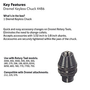 Dremel 4486 Keyless Chuck, ideal for 1/32” (0.8mm) to 1/8” (3.2mm) Shank Rotary Tool Accessories , Silver
