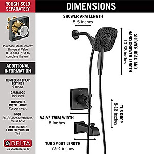 Delta Faucet T17464-BL-I Ashlyn Monitor 17 Series Trim with In2ition Two-in-One Shower Tub & Shower, Without Rough, Matte Black