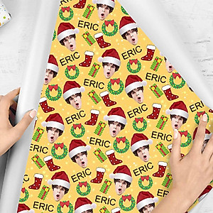 Jaydouble Custom Christmas Wrapping Paper Personalized Wrap Paper with Names And Photos For Adults Kids Boys Girls Friends Couples,Merry Christmas Xmas Festive Wrapping Paper 58" x 23