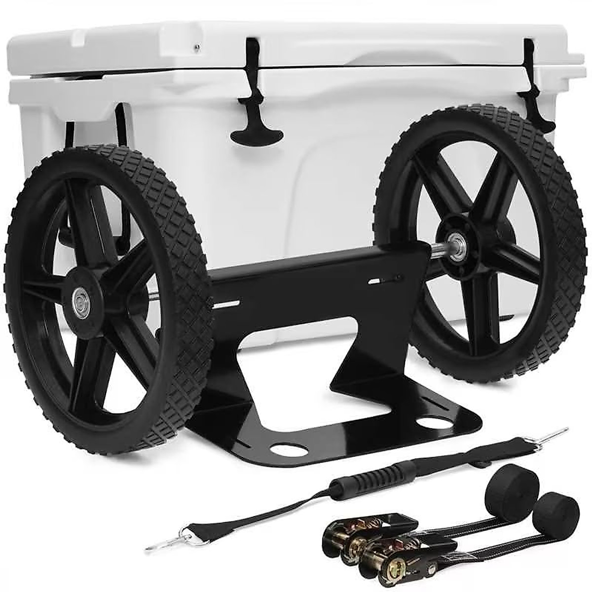 FERUERW Upgraded Cooler Wheel Kit, Universal Cooler Cart Kit for Heavy-Duty Coolers,15.5 in to 17.5 in Wide Coolers, All Terrain 12 Inch Wheels&Ratchet Straps, Roller Accessories for Camping & Beach