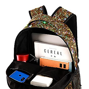 Student Backpack Boys Girls School Bag 16inch Laptop Backpack Gold Glam Faux Glitter Backpack Bag Travel Camping Casual Daypack Bag for Men Women