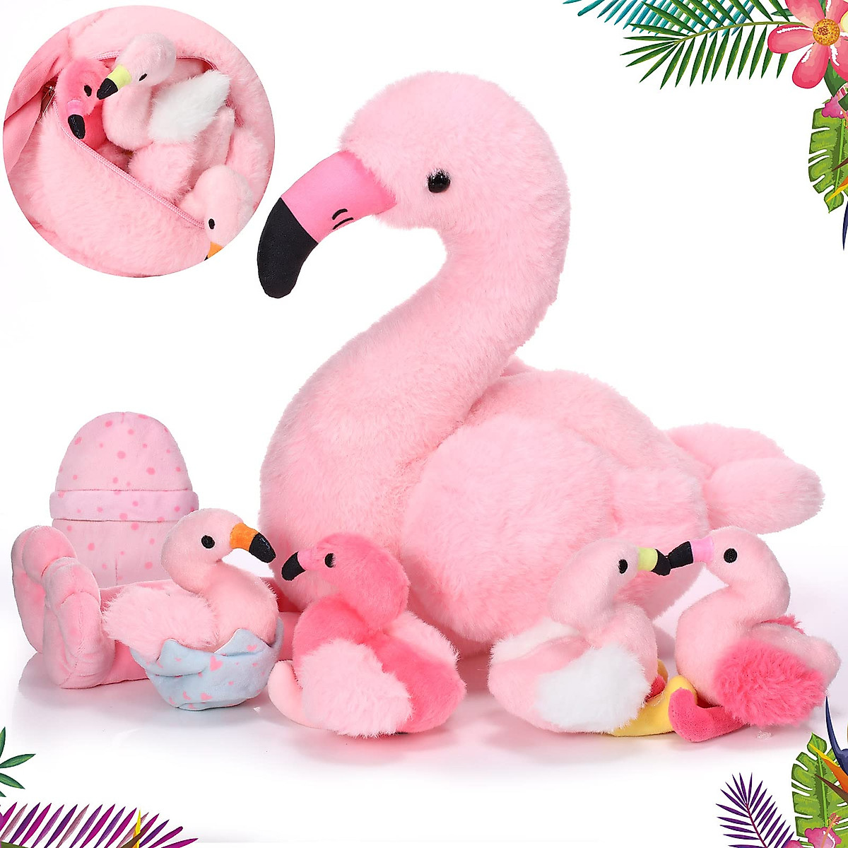 Skylety 6 Pieces Plush Flamingo Stuffed Animal 20 Inch Mommy Stuffed Flamingo with 4 Flamingo and 2 Eggs Pink Flamingo for Decoration Valentines Party Favors Christmas