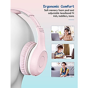 Neesolo Kids Wireless Headphones, Kids Headphones Girls with Microphone, Wireless 5.0 Stereo Sound Kids Headset for School, Comfort-Fit Over Ear Children Headphones for iPad Tablet Home School