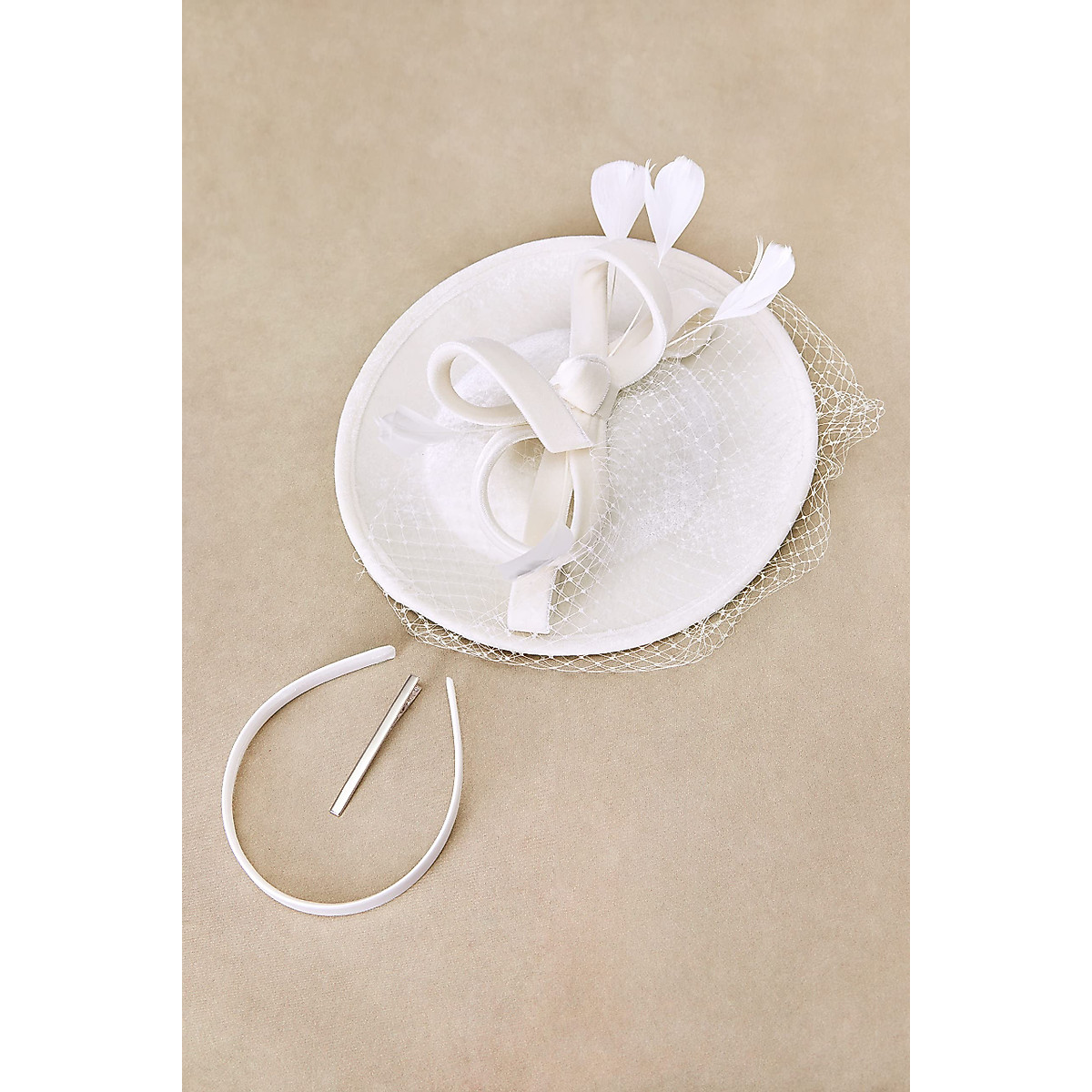 BABEYOND Tea Party Fascinator Kentucky Hat Fascinator Cocktail Pillbox Hat Derby Headband White
