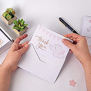 Baby Shower Thank You Cards with Envelopes for Girl. 50 Elephant Pink Thank You Cards Baby Shower with Envelopes for Baby Thank You Notes - Blank Inside Baby Shower Card Pack with Sealing Stickers…