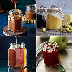 Hexagon Glass Jars with Black Lids, 20pcs 6oz Canning Jars for Jam Honey Jelly Candy Candle Wedding Favors Baby Shower Favors Spice Jars Crafts with 40 chalkboard stickers and one pen for labeling