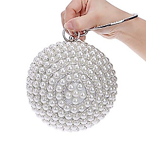 Tngan Womens Evening Bag Round Ball Wedding Handbag Artificial Pearl Purse Silvery
