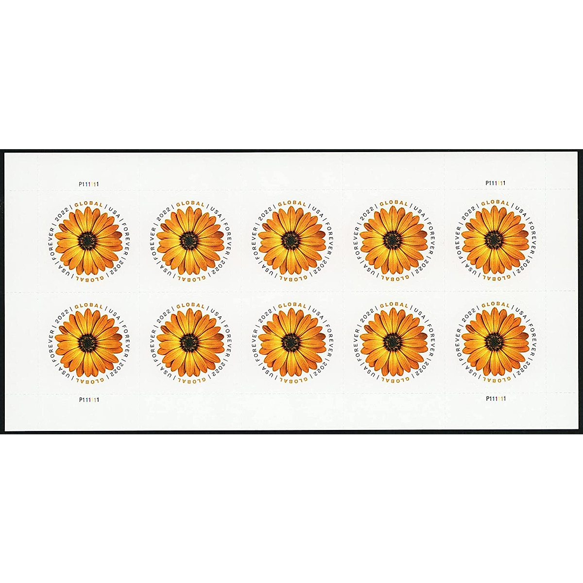 2022 Global Forever International Mail African Daisy Postage Stamps (1 Sheet, 10 Stamps)