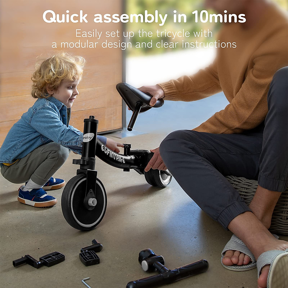 besrey 5 in 1 Toddler Bike for 1 Year to 4 Years Old Kids, Toddler Tricycle Kids Trikes Tricycle, Toys for Boy & Girl, Balance Training, Removable Pedals