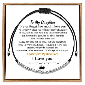 JoycuFF Daughter Gift from Mom I Love You Morse Code Bracelet for Daughter Inspirational Bracelets for Women Birthday Christmas Mothers Day Friendship Anniversary