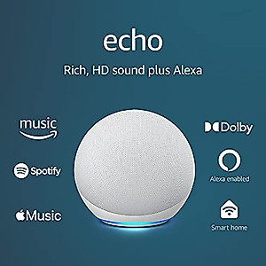 Echo (4th Gen)| Glacier White with Amazon Basics Smart Color Bulb